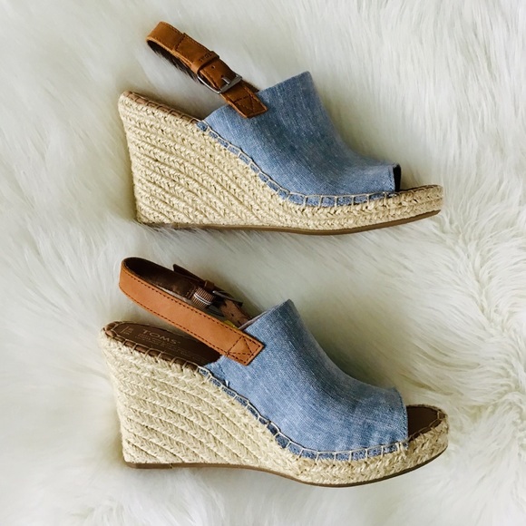 Toms | Shoes | Toms Platform Slingback Denim Sandals | Poshmark